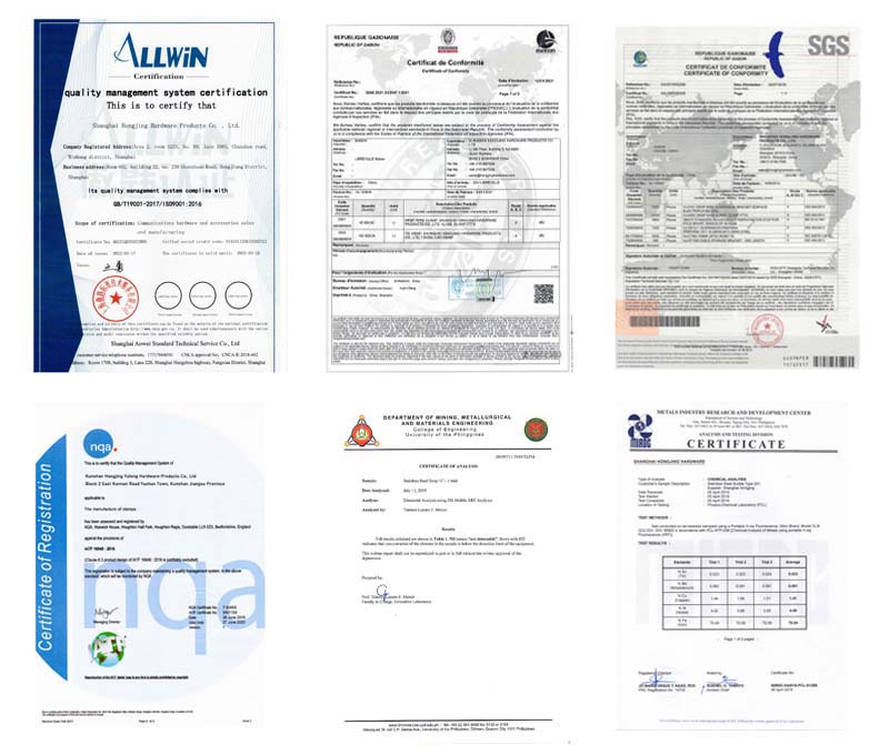Different Certifications We Can Supply！ - hongjinghardware